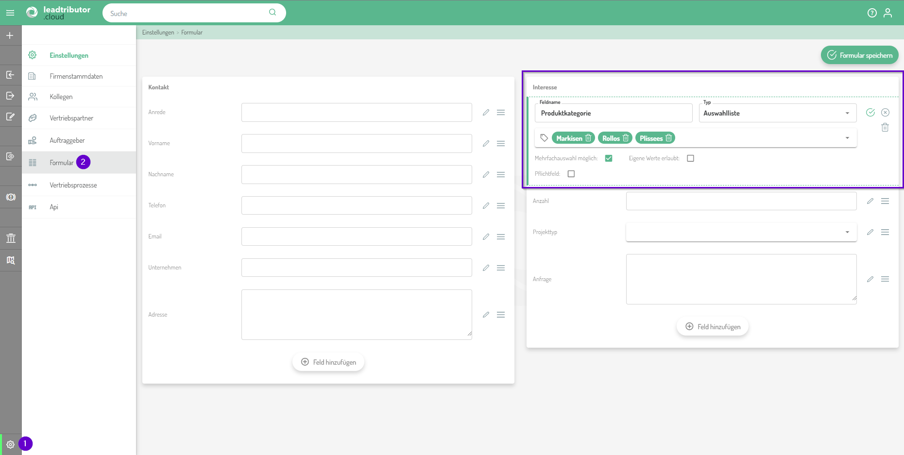 Neuer Feldtyp im Leadformular verfügbar: Die Auswahlliste – leadtributor Help Center